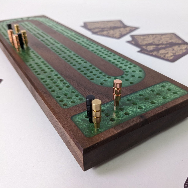 Premium Cribbage Board - Sage Green Resin Inlay
