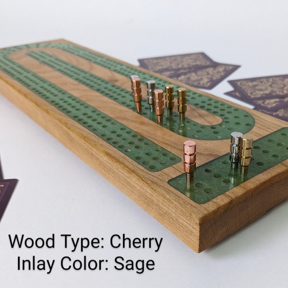 Premium Cribbage Board - Sage Green Resin Inlay